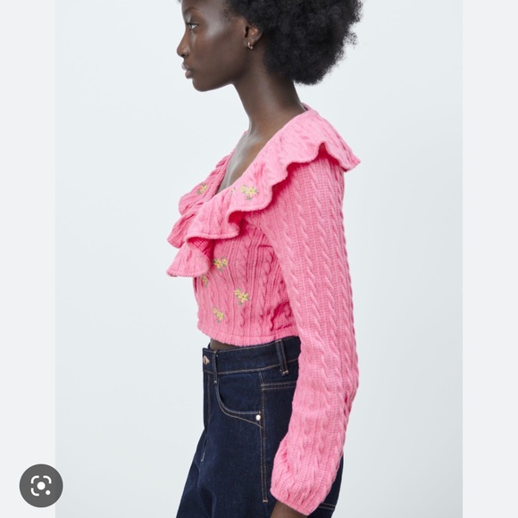 Sweaters | Zara Ruffled Floral Cable Knit Cardigan | Poshmark